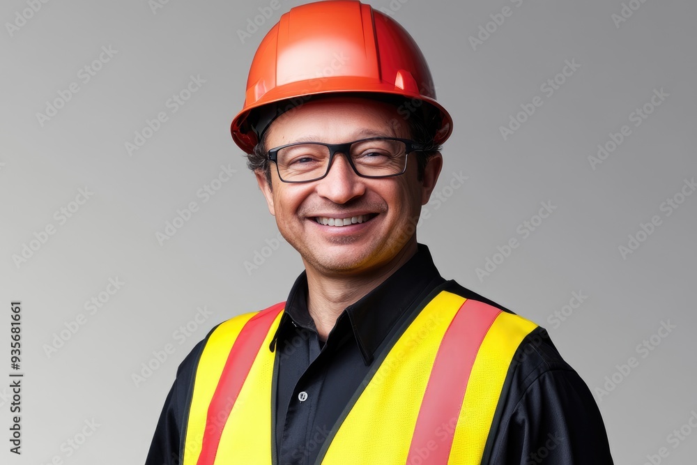 A dedicated safety officer smiles proudly while wearing a hard hat and ...