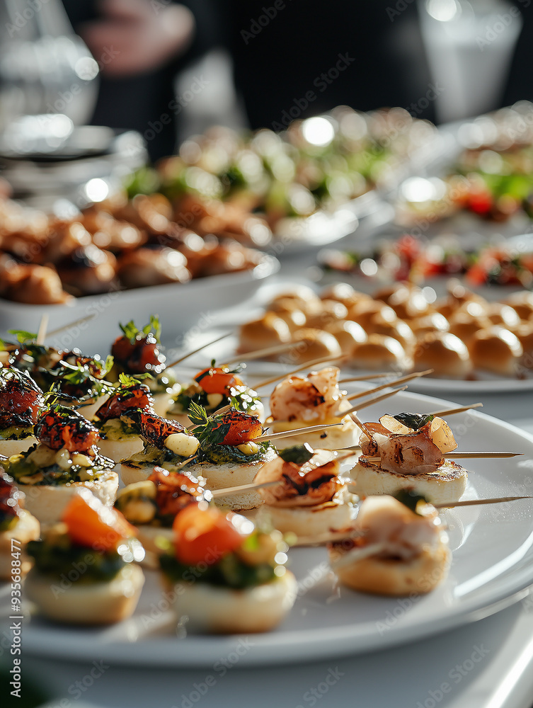 Elegant appetizers displayed at an upscale catering event during a ...