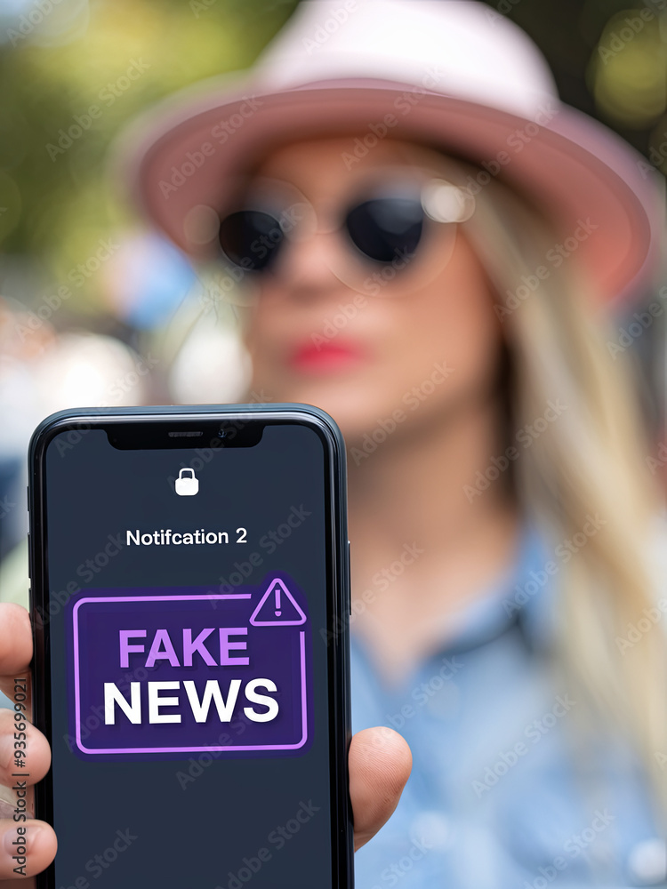 A Fake news warning notification with written “Fake News” appearing on ...