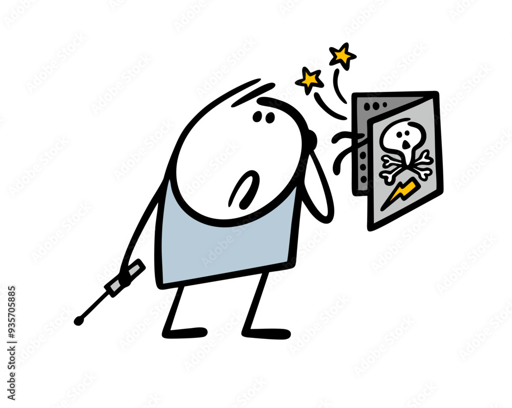 Confused stickman electrician opened the box and repaired electrical ...