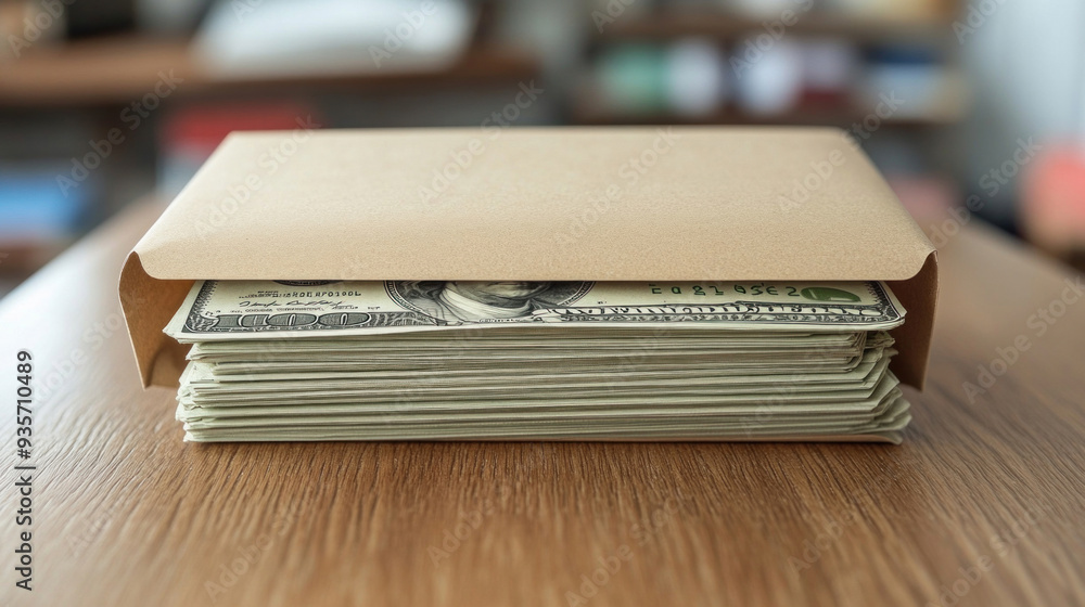 Stack of one hundred dollar bills stuffed inside brown envelope sitting ...
