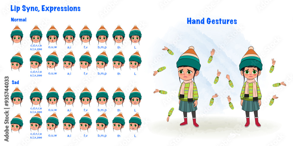 Girl cartoon character set . Cartoon character model sheet. Cartoon ...