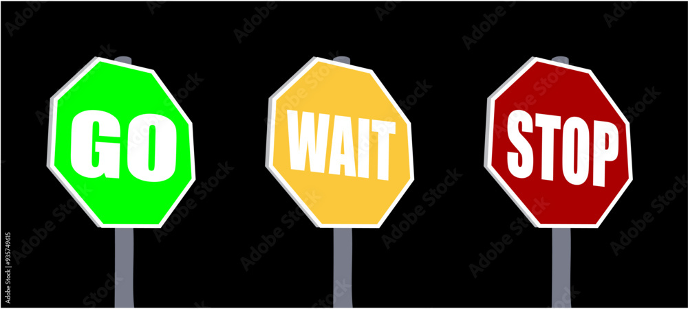 Road Sign. Realistic traffic signs go, wait, stop on transparent ...