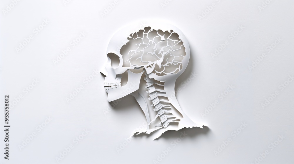 A detailed paper cutout of a human skeleton with labeled bones ...