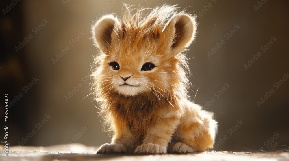 Adorable hybrid of a lion cub and a rabbit, combining a fluffy mane ...