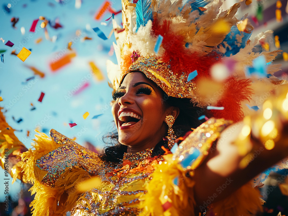 street parade celebrating Carnival, performers in elaborate costumes ...