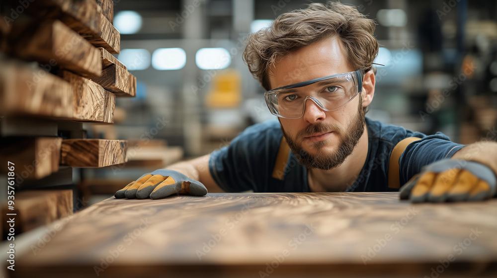Professional photograph of an engineer working on wood slats in the ...