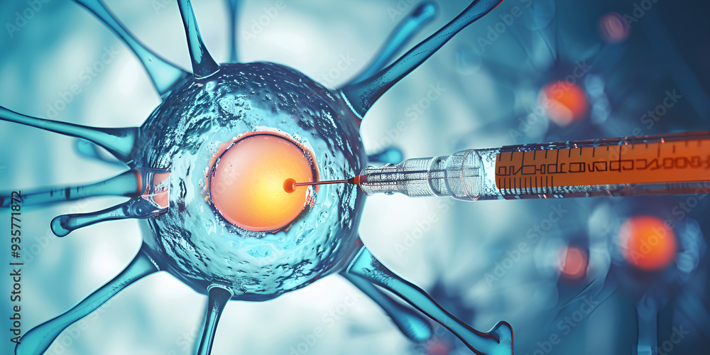 Scientific illustration of an injection into a neuron cell ...