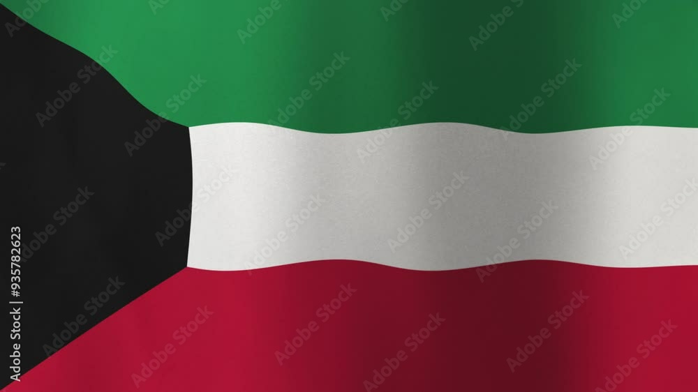 Flag of Kuwait, 4K Seamless Loop Animation. Kuwaiti Flag 3D Flowing ...