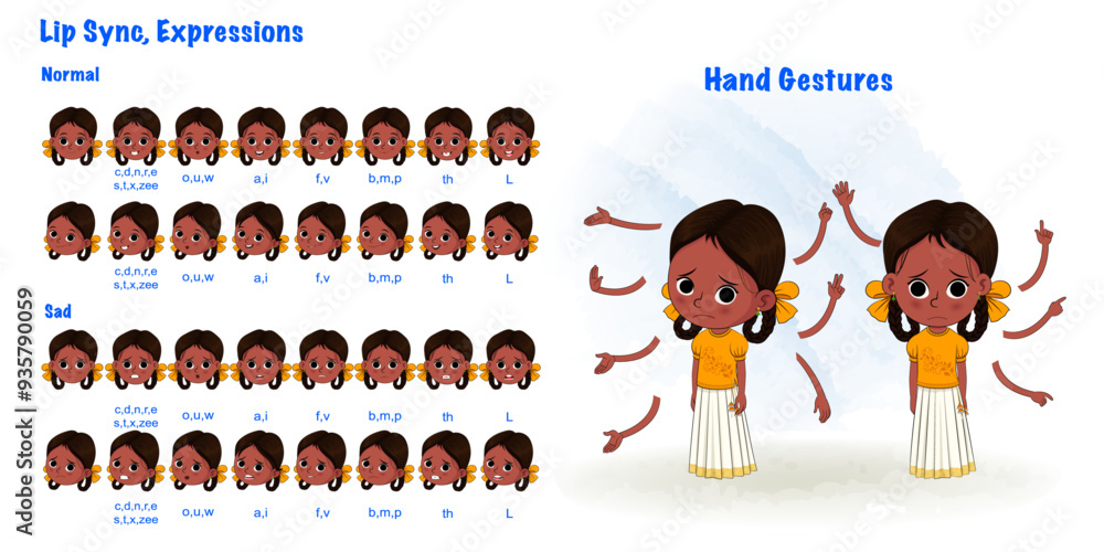 Indian girl cartoon character set . Cartoon character model sheet ...