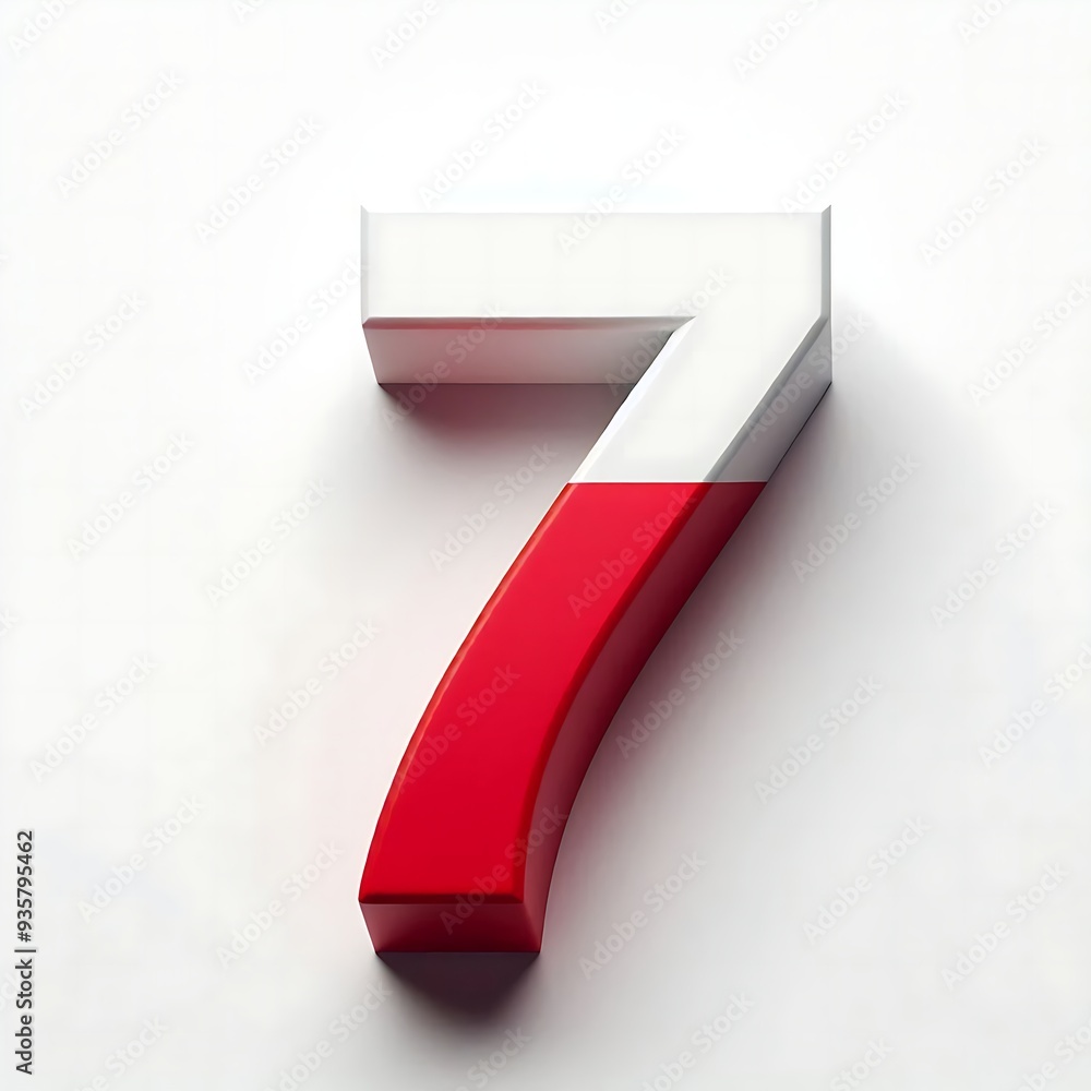 A red and white number 7 is shown in a white background. The red and ...