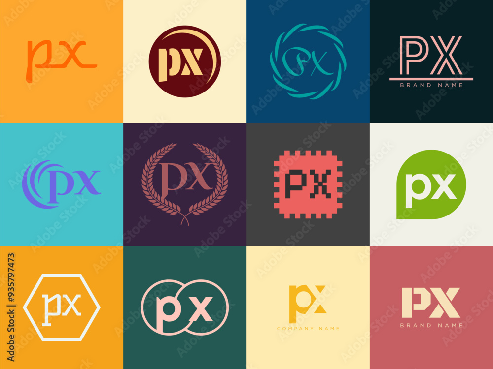 PX logo company template. Letter p and x logotype. Set different ...