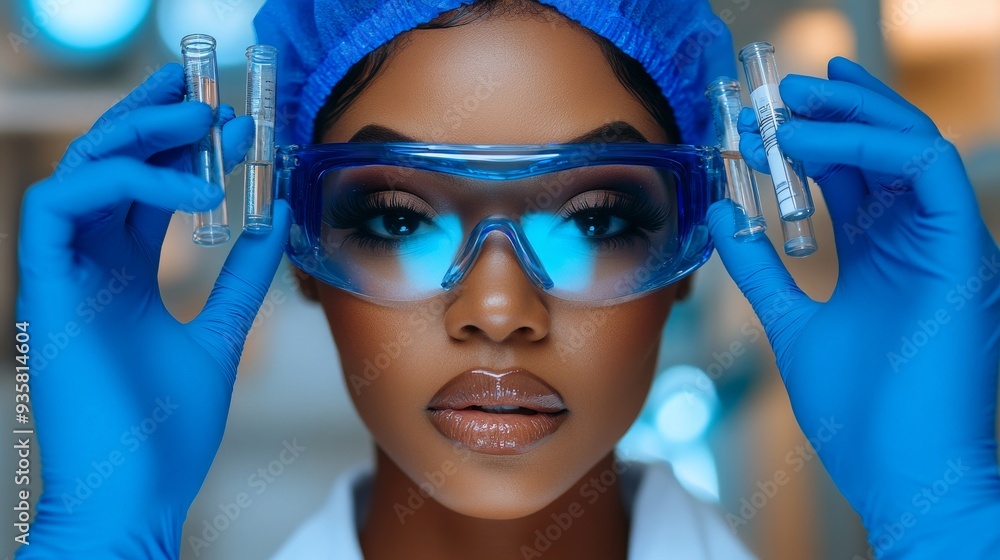 Medical vials on a conveyor belt in a pharmaceutical factory are ...