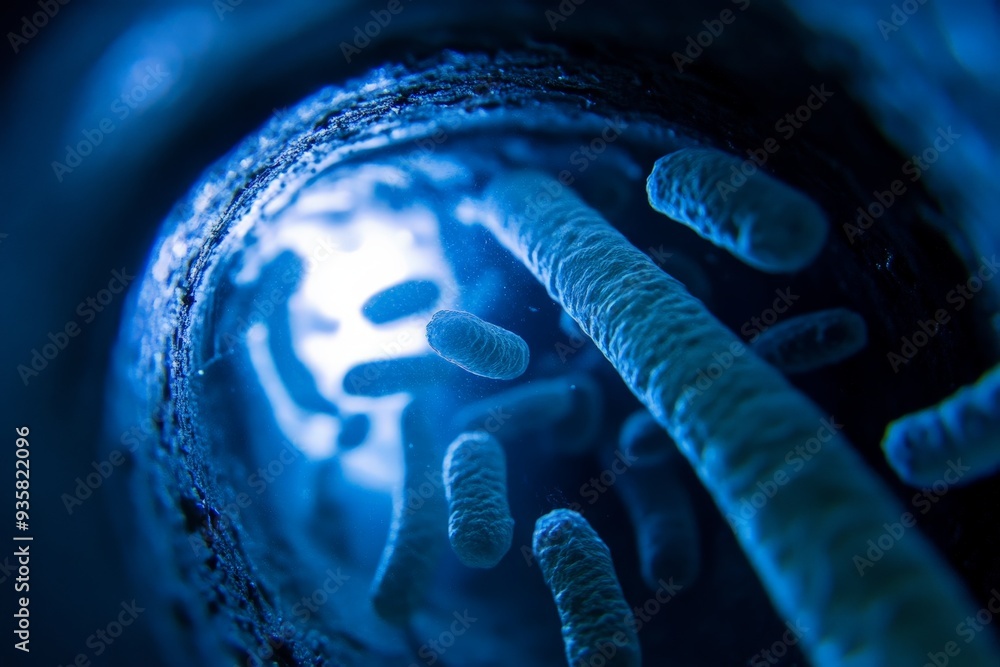 This image displays blue microscopic organisms as seen under ...