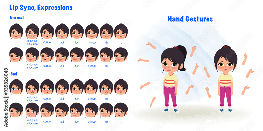 Vetor do Stock: Girl cartoon character set . Cartoon character model ...