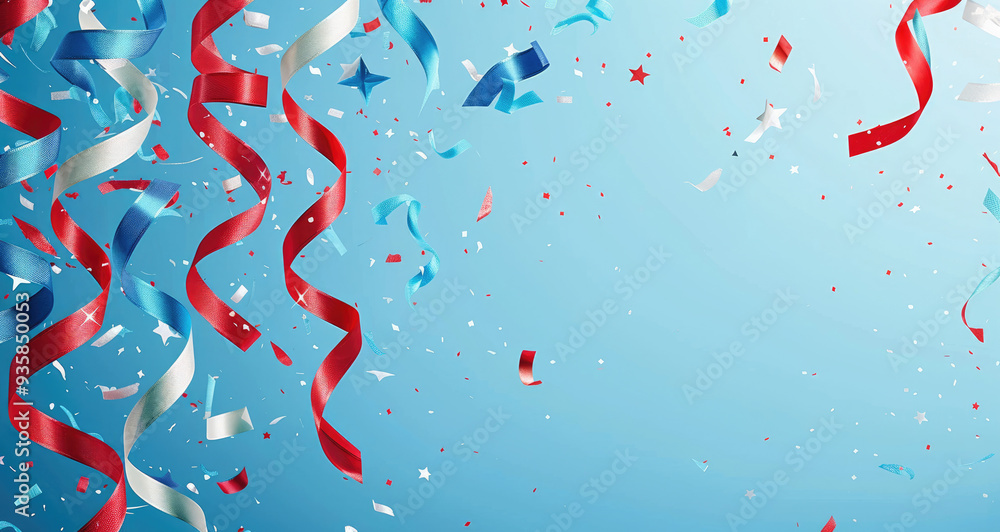 3D vector realistic animation of red, white, and blue party streamers ...