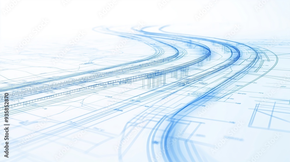 Highway development blueprint, detailed road design with measurements ...