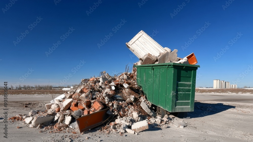 Construction Debris Removal: Dumpster Full of Rubble - A green dumpster ...