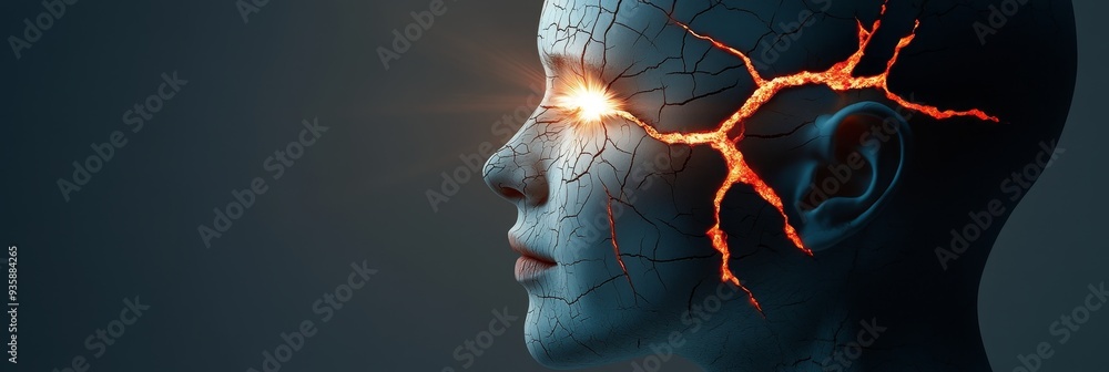 Human Face with Glowing Lava Eye - A human face with glowing lava in ...