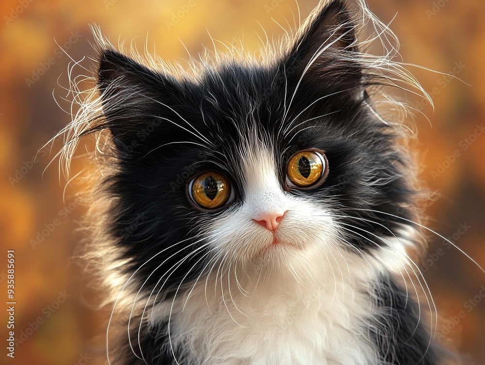 Adorable Fluffy Cat with Unique Sticky Hair Poses Playfully, Capturing ...