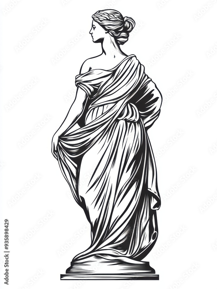 Black and white Vintage engraved art of a classic half-body portrait ...