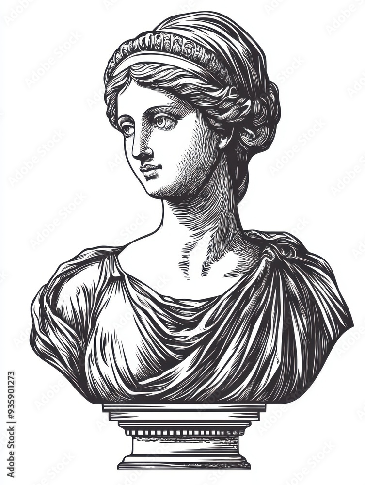 Black and white Vintage engraved art of a classic half-body portrait ...