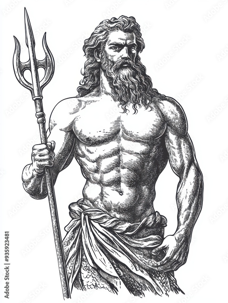 Black and white Vintage engraved art of a detailed half-body portrait ...