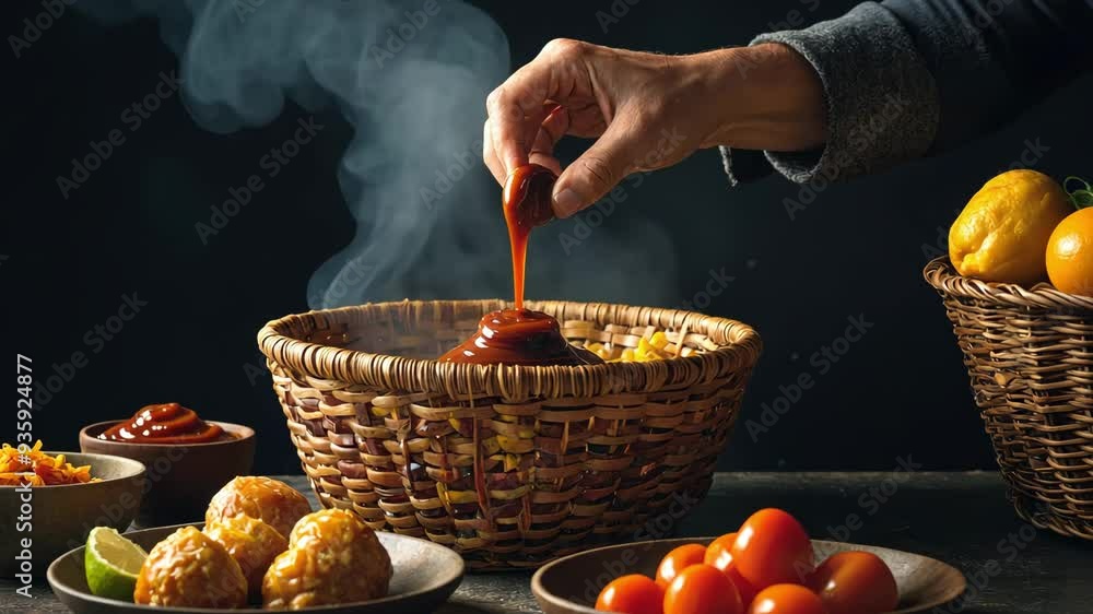 Video footage of person’s hand dipping a chip into a bowl,food appears ...