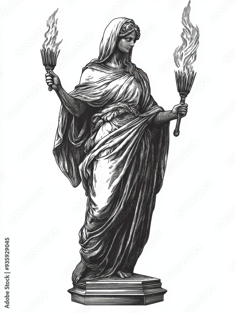 Black and white Vintage engraved art of a detailed half-body portrait ...