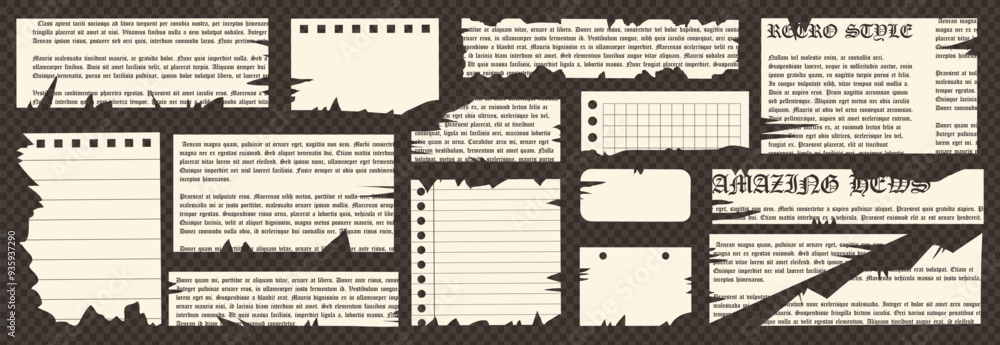 Set of torn newspapers and notebook sheets. A trending newspaper with ...