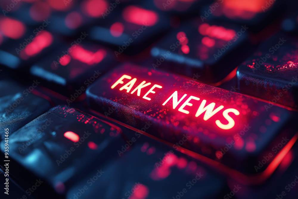 Fake News Concept Illuminated Keyboard Highlighting Misinformation in ...