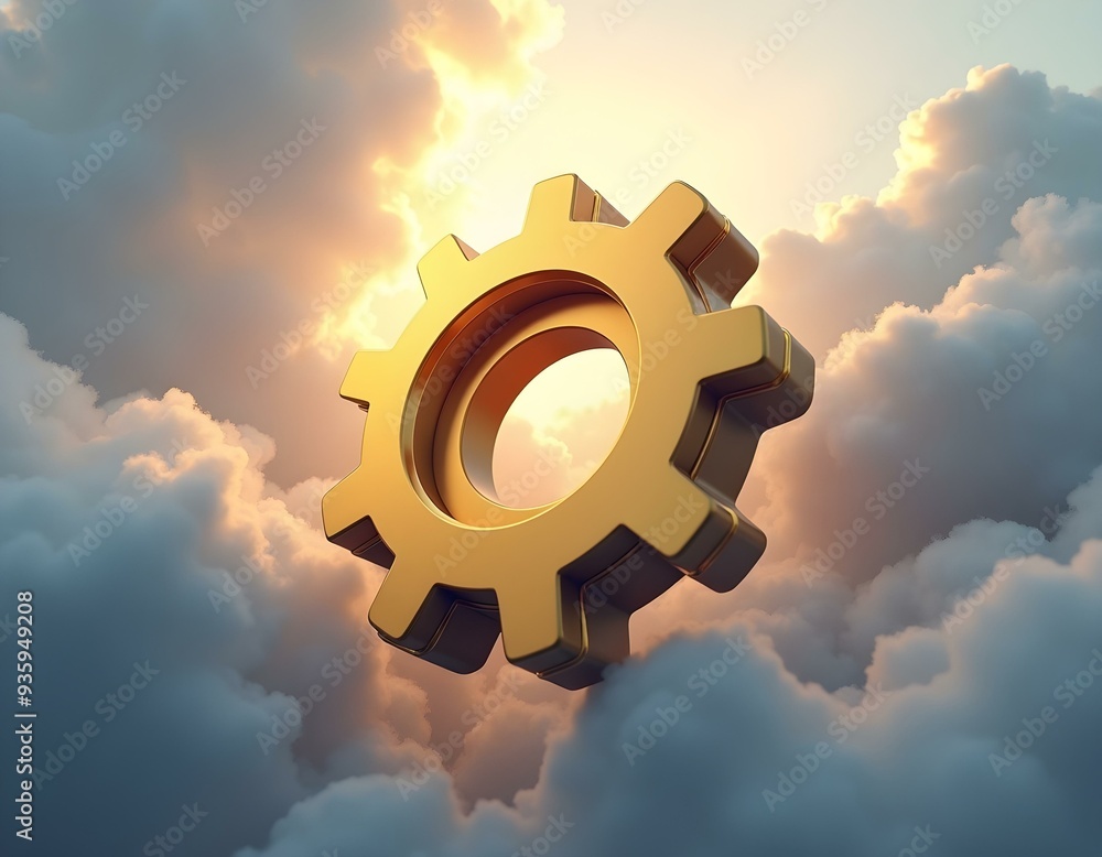 3D setting symbol icon, showcasing a prominent gear in gold, with ...