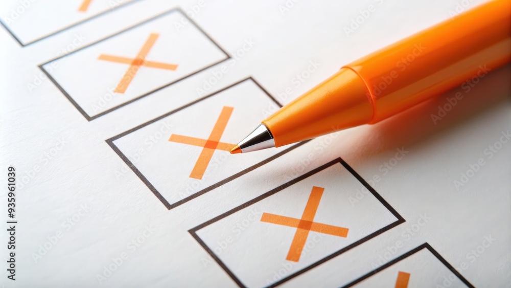 Orange checkmark on checklist box with pen, orange, checklist, mark ...