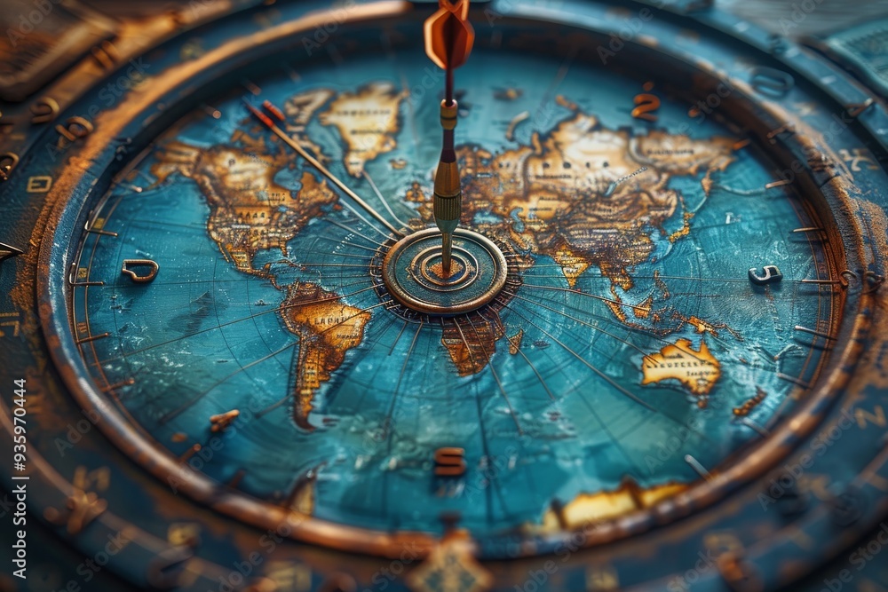 Map of the world, darts are sticking out of. Generative AI Stock Photo ...