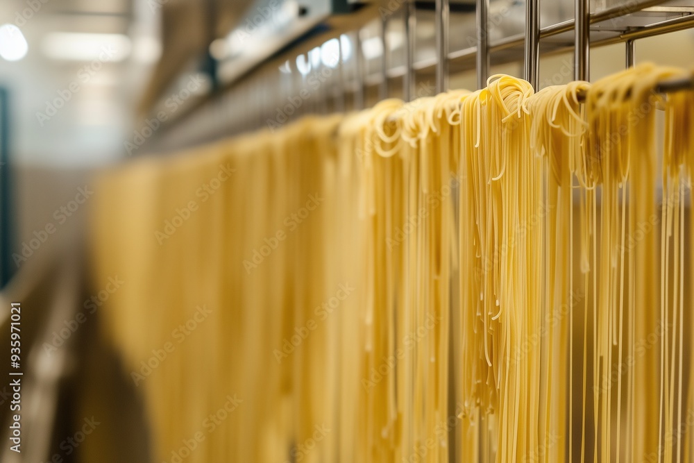 Pasta drying in a high tech drying chamber. The image captures the ...