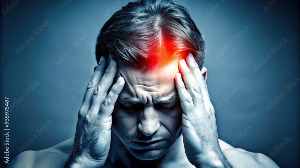 Conceptual artwork depicting intense headache pain , migraine, stress ...