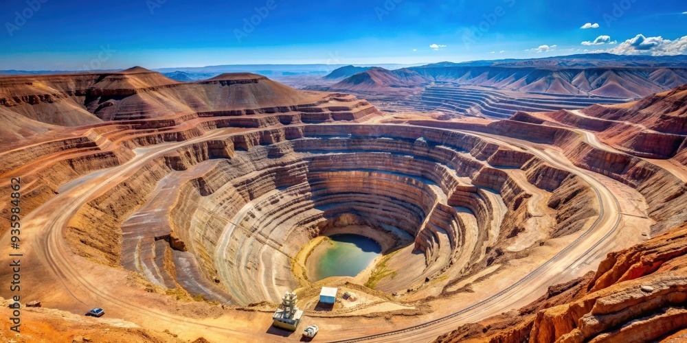 Aerial view of expansive open-pit copper mine in the Atacama desert ...