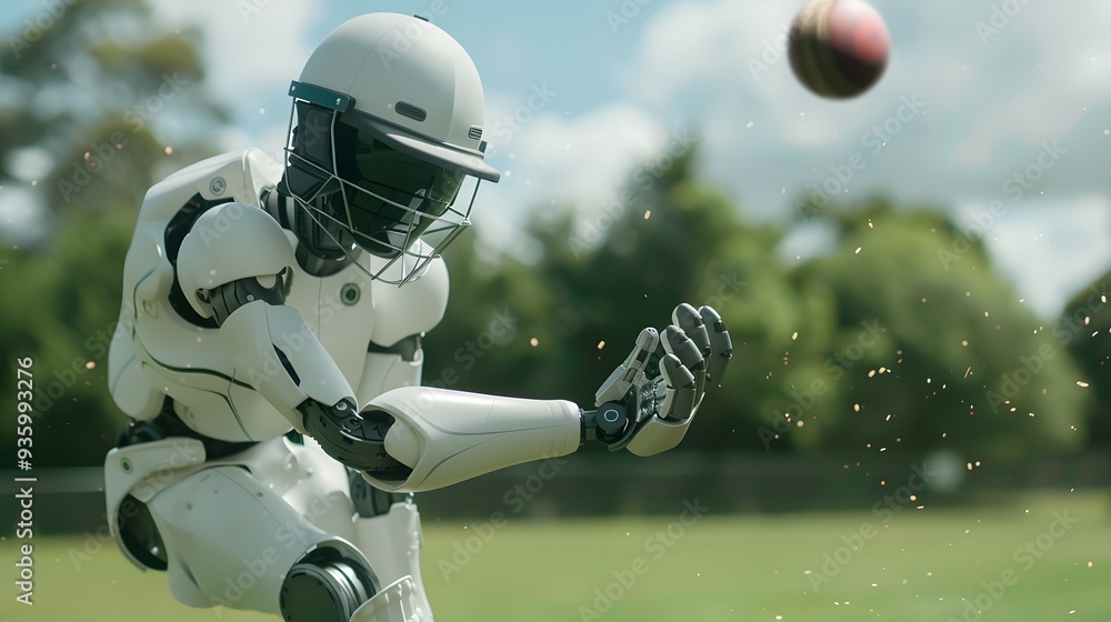 Robot Cricketer Hitting Ball: A robot cricketer executing a perfect ...