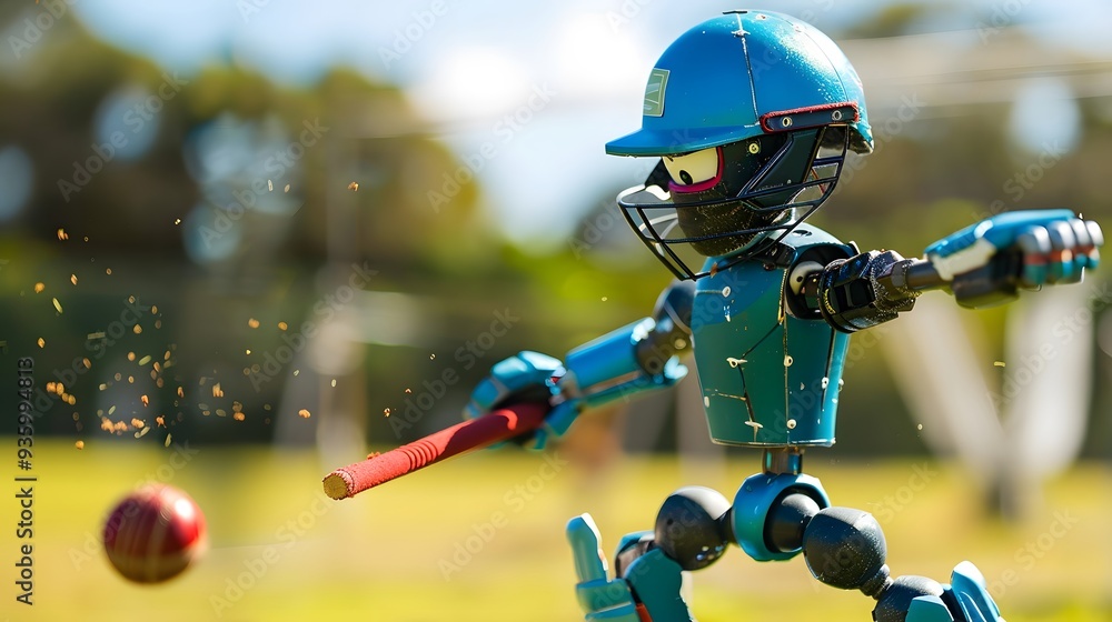 Robot Cricketer Hitting Ball: A robot cricketer executing a perfect ...