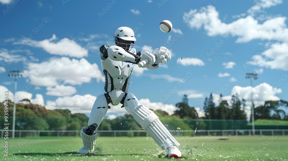 Robot Cricketer Hitting Ball: A robot cricketer executing a perfect ...