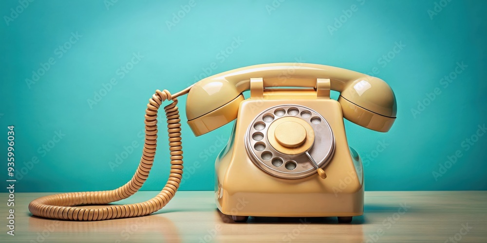 Retro telephone header with rotary dial and cord, vintage ...
