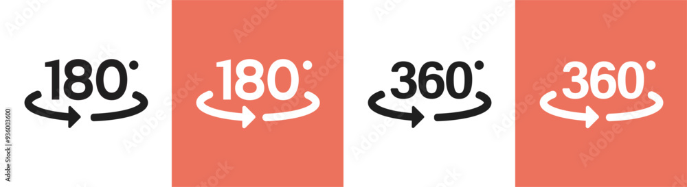 180 and 360 degree angle spin view icon vector simple graphic ...