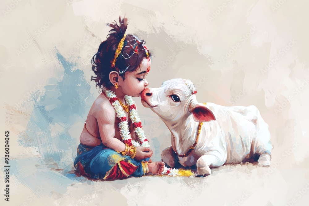 This cute little Krishna is with the revered cow, a devotional event ...