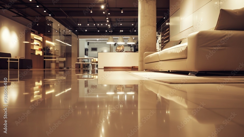 Modern empty showroom with soft ambient lighting and a neutral color ...