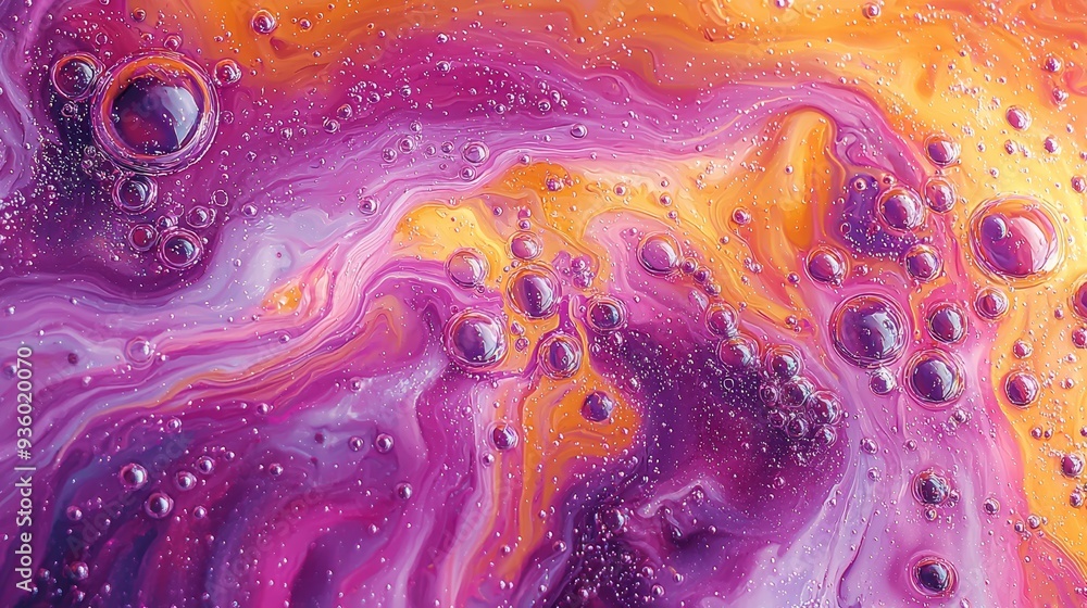 Using purple and yellow soap bubbles dispersed in paint to create an ...