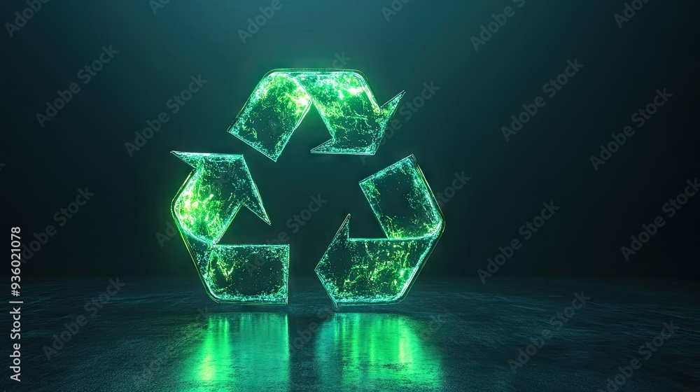 Glowing 3D recycling symbol with green elements, promoting eco ...