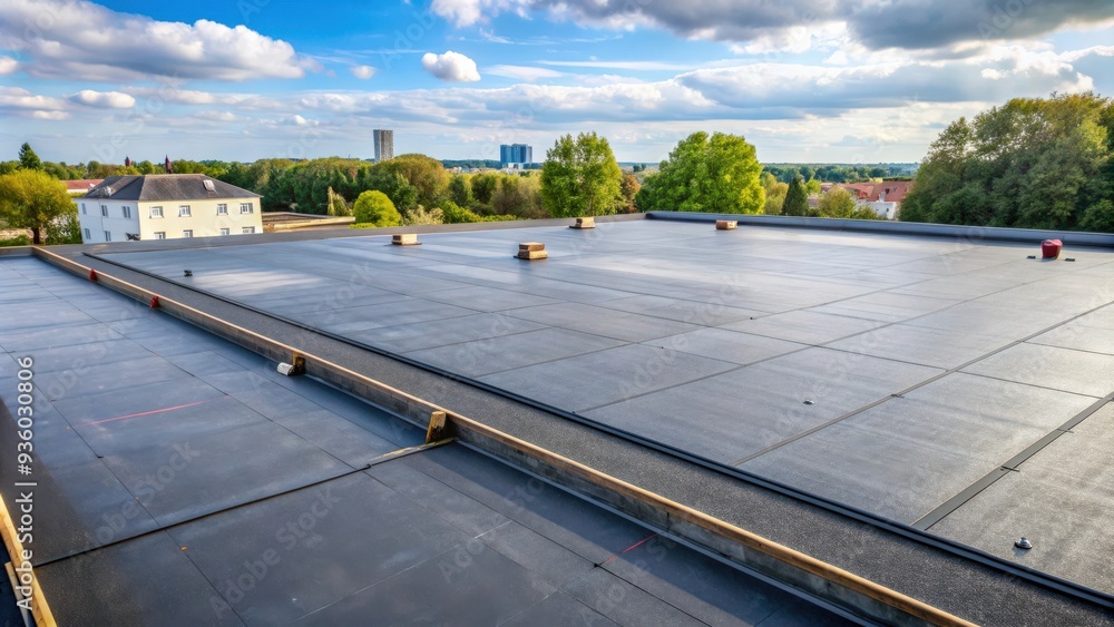 EPDM roofing material laid out on a roof , EPDM, Ethylene Propylene ...