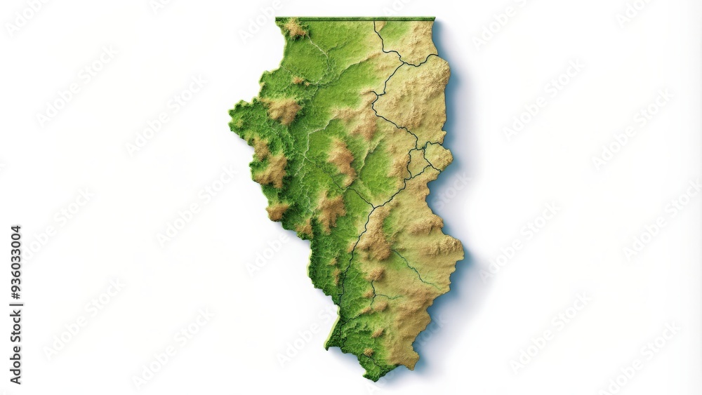 shape map of Illinois with detailed topography and borders , Illinois ...