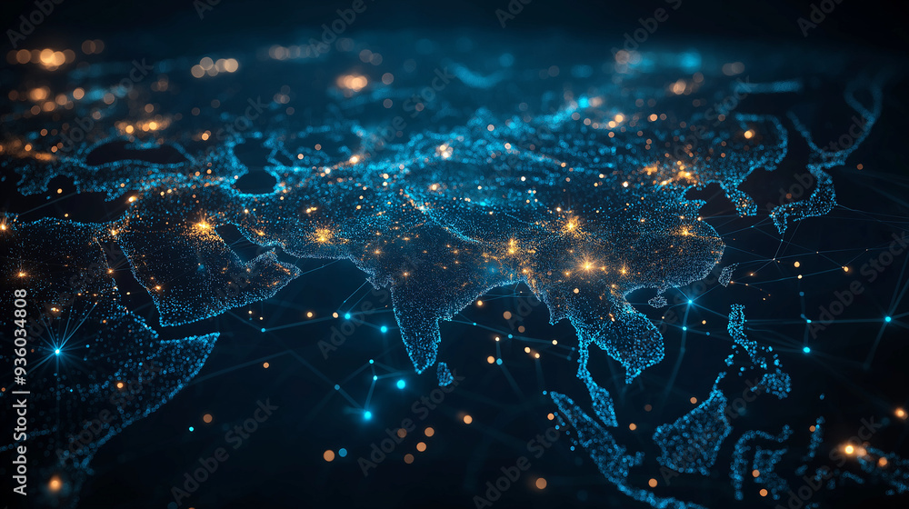 Digital map of Asia, concept of global network and connectivity, data ...