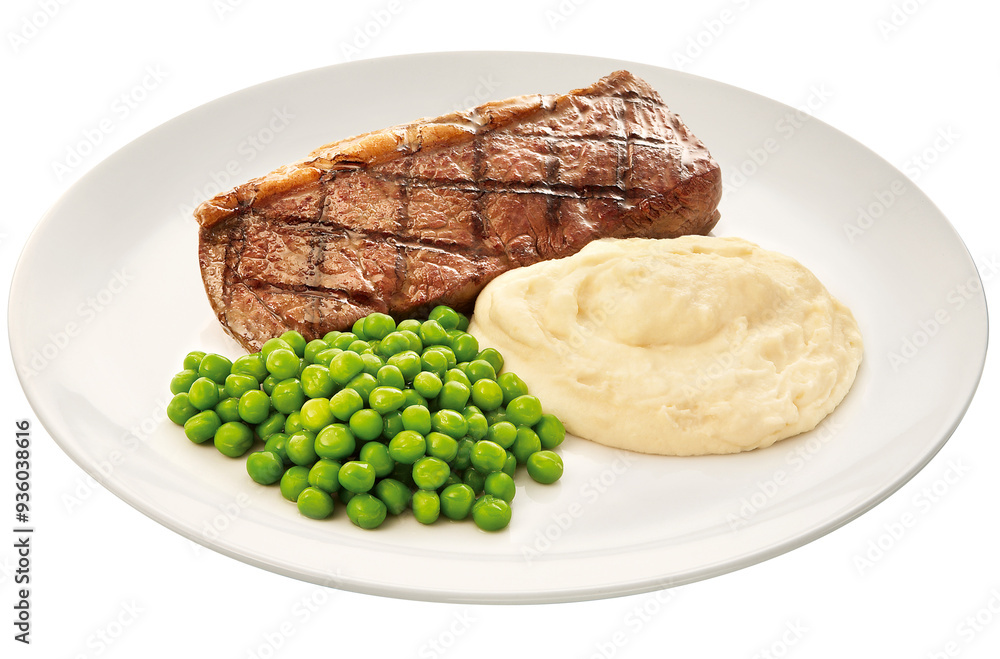 prato com filé de carne bovina grelhada acompanhado de purê de batatas ...